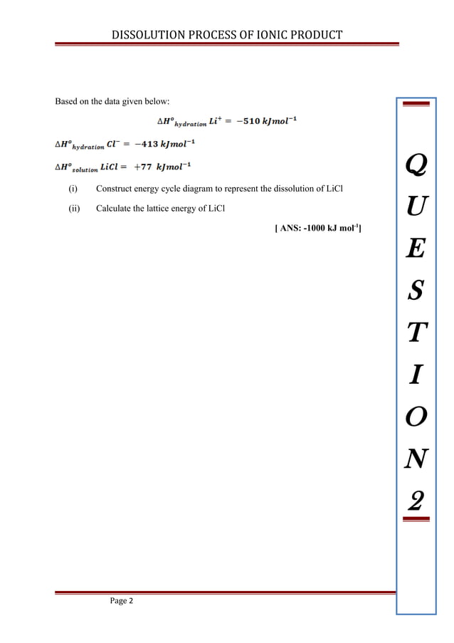 Dissolution process of ionic solid | DOC | Chemistry | Science