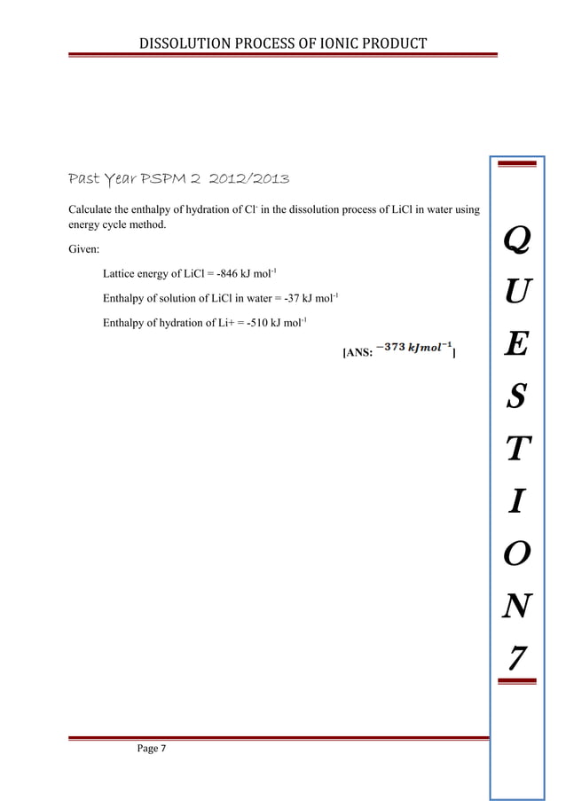 Dissolution process of ionic solid | DOC | Chemistry | Science