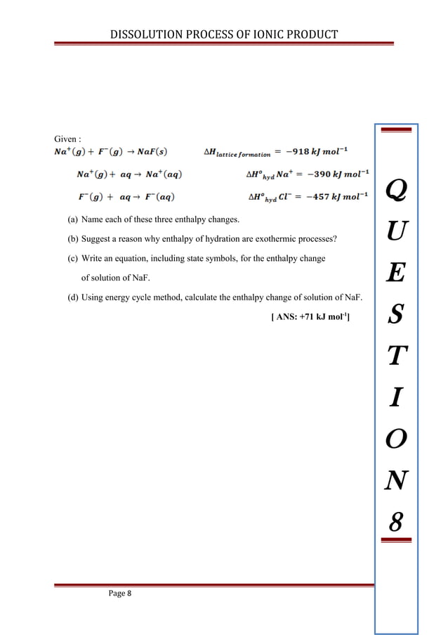 Dissolution process of ionic solid | DOC | Chemistry | Science