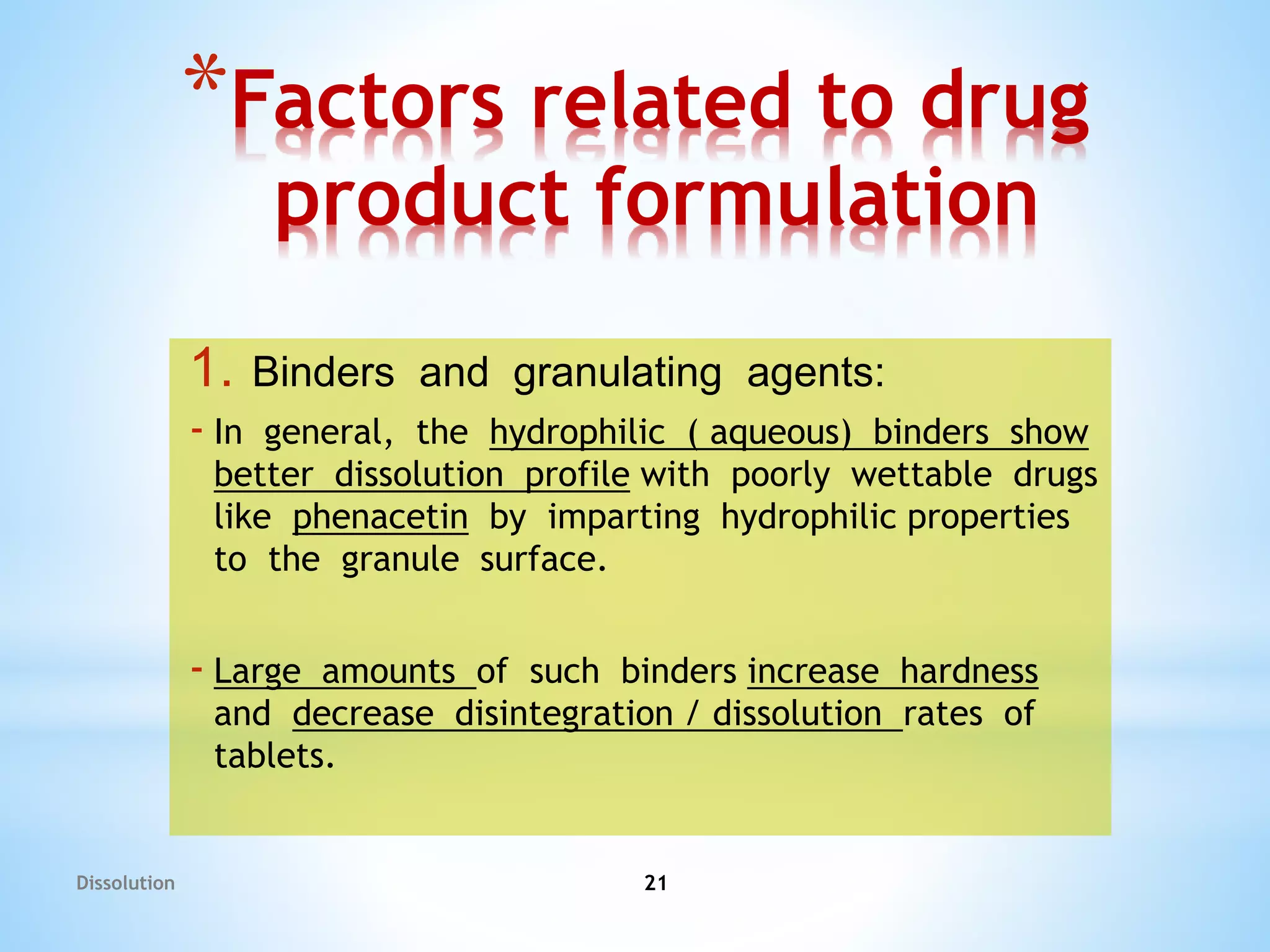 Dissolution study-Dissolution studies Factor affecting dissolution and ...