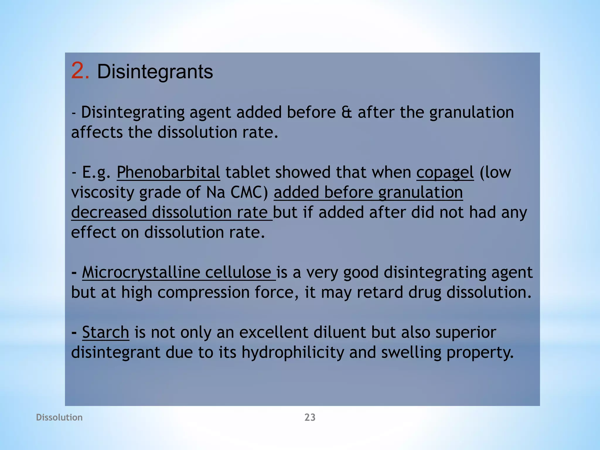 Dissolution study-Dissolution studies Factor affecting dissolution and ...