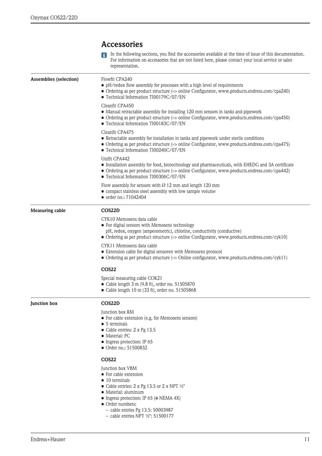 Dissolved Oxygen Sensors-Oxymax COS22/22D | PDF