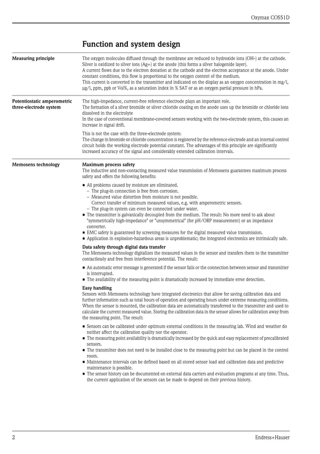 Dissolved Oxygen Sensors-Oxymax COS51D | PDF