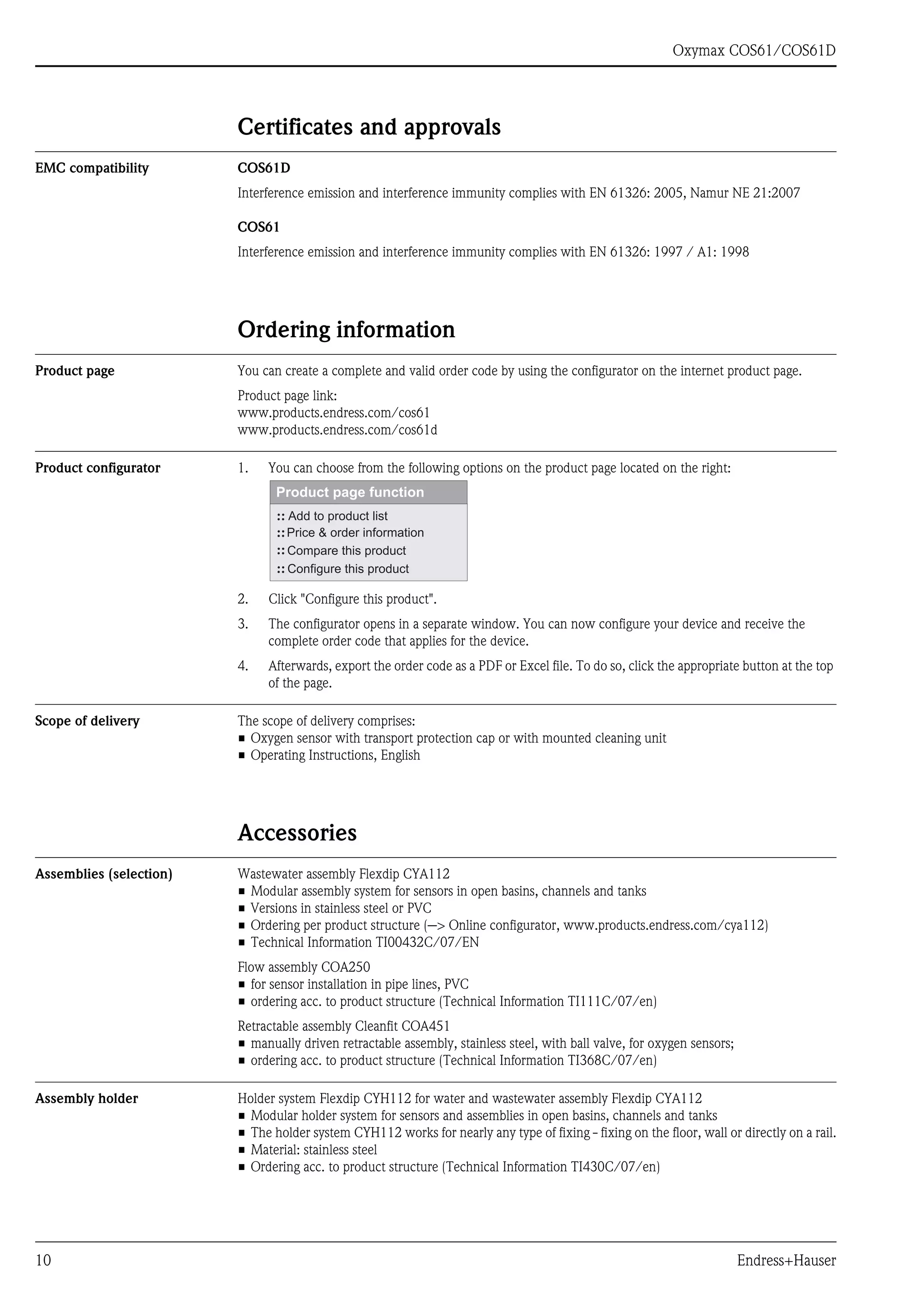 Dissolved Oxygen Sensors-Oxymax COS61/COS61D | PDF