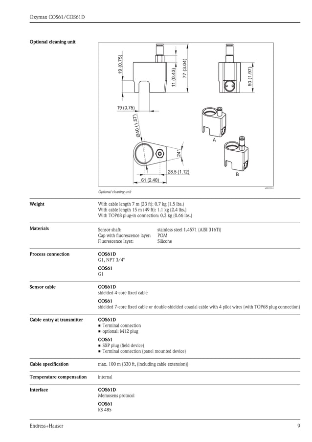Dissolved Oxygen Sensors-Oxymax COS61/COS61D