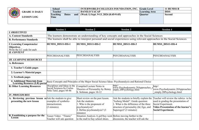 DISS SEPT 9.docx Daily Lesson Log in Discipline And Ideas | DOCX