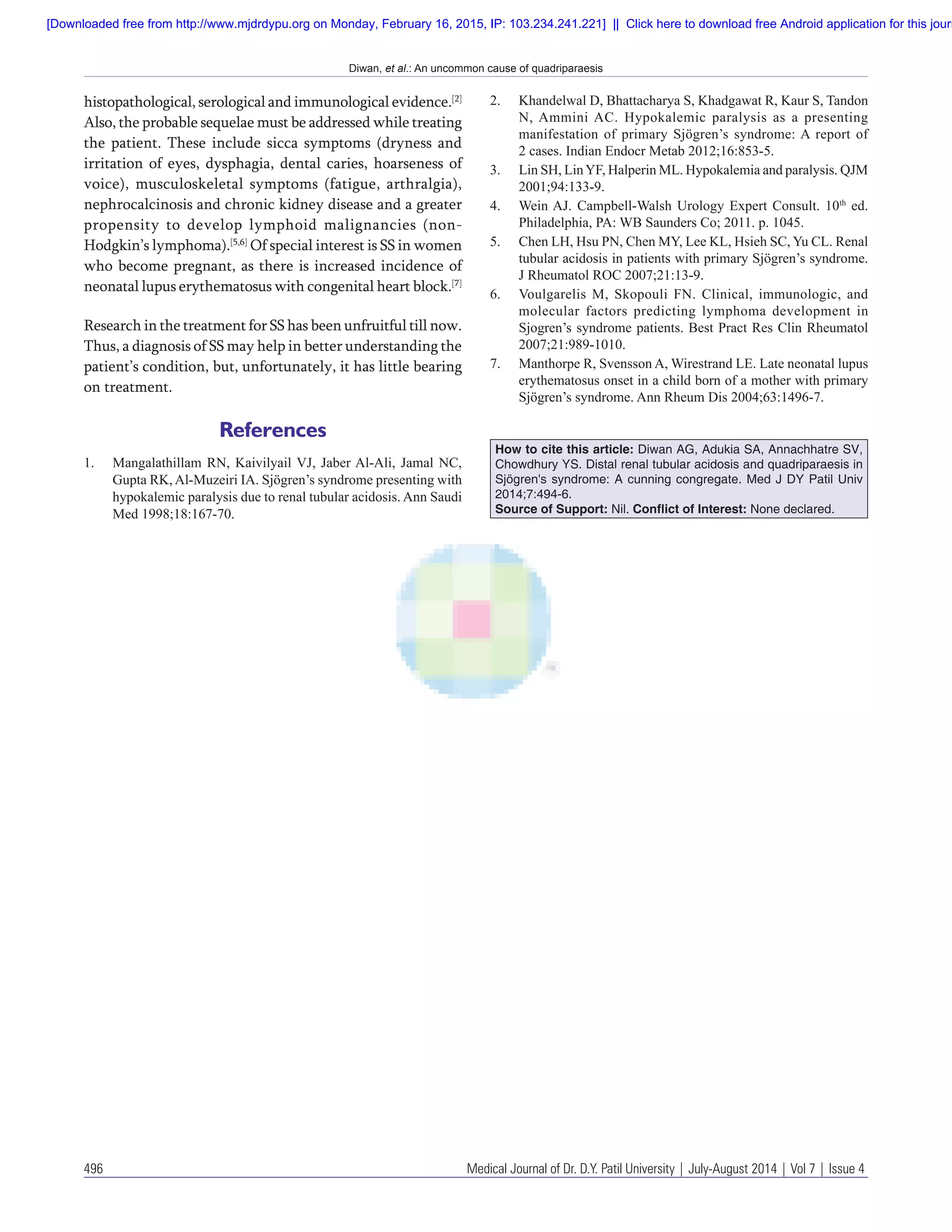 Distal renal tubular acidosis and quadriparaesis in sjögren’s syndrome ...