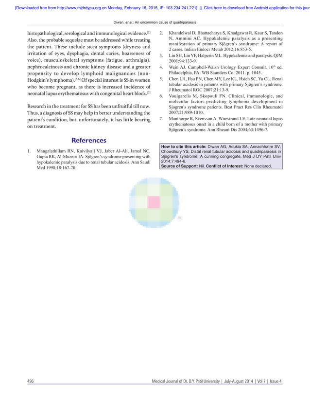Distal renal tubular acidosis and quadriparaesis in sjögren’s syndrome ...