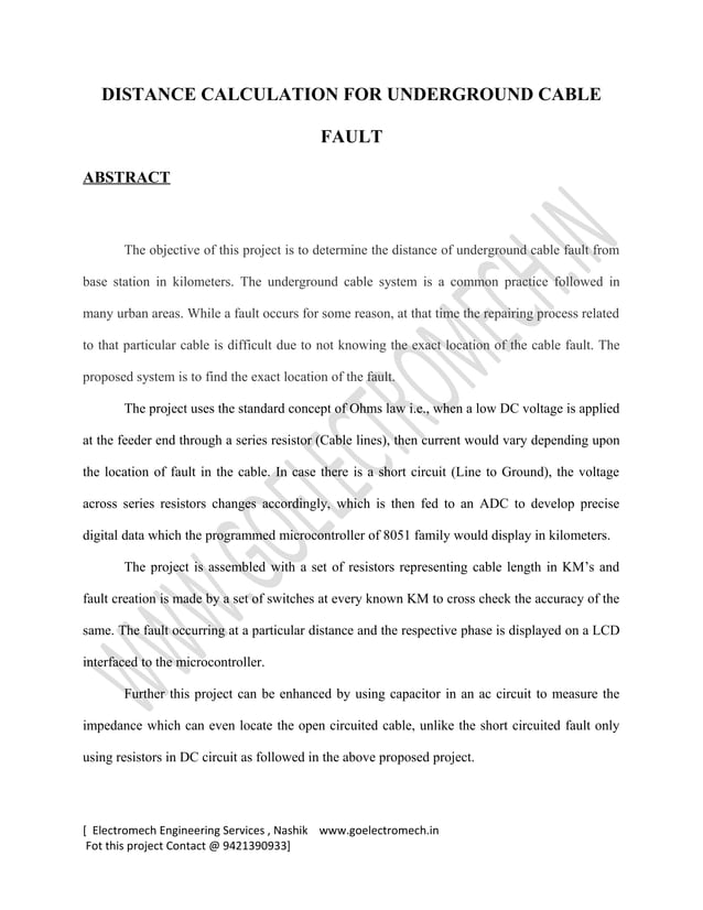Distance calculation for underground cable fault | DOC | Consumer ...