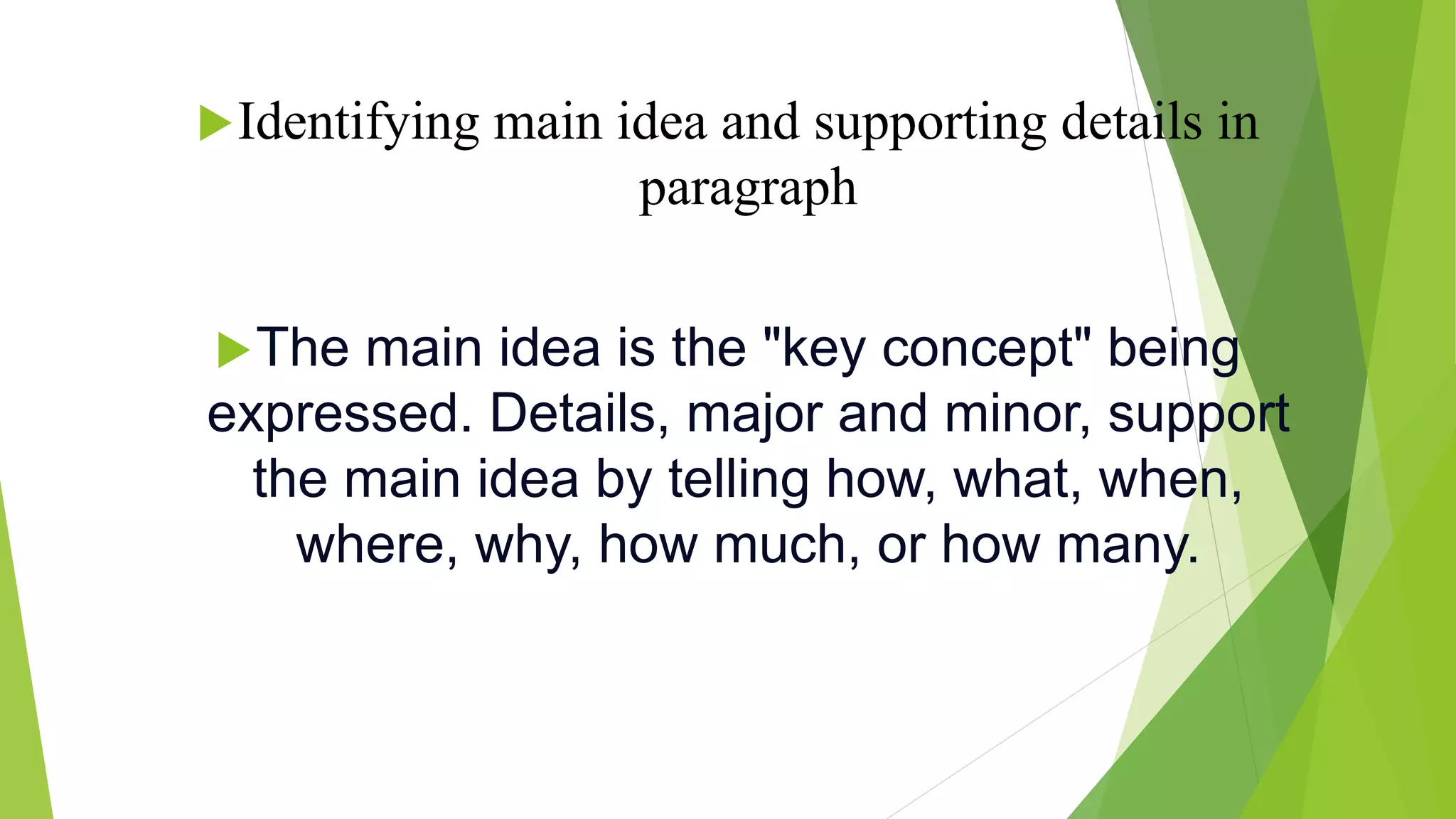 Main Idea and Supporting Details | PPT