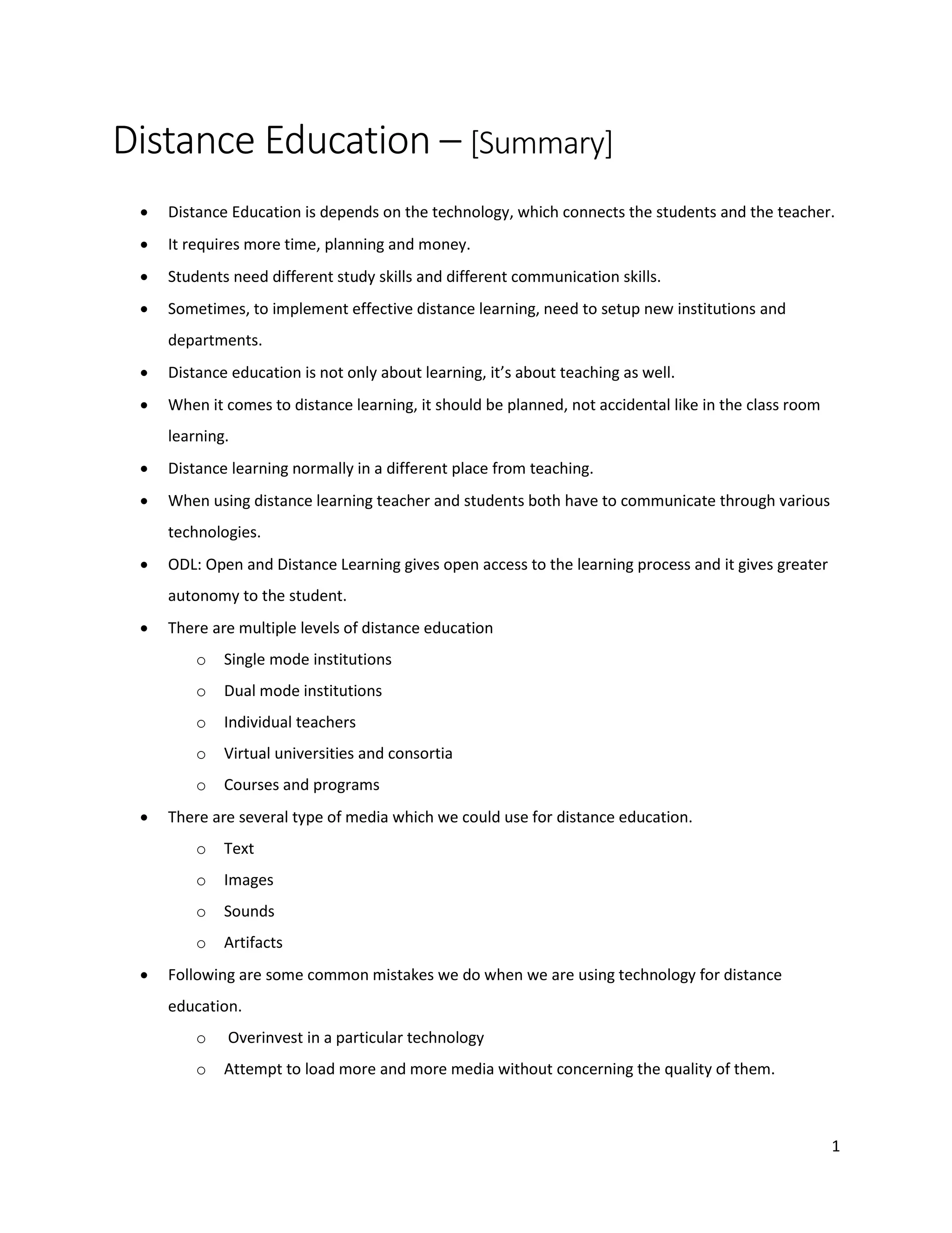 Distance Education - A summary | PDF