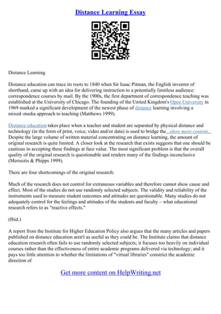 Distance Learning Essay | PDF | Online Education | Education