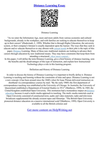Distance Learning Essay | PDF | Online Education | Education