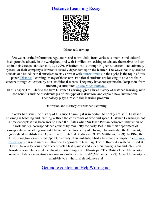 Distance Learning Essay | PDF | Online Education | Education