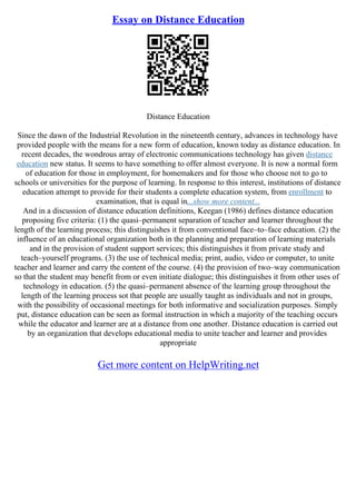 Distance Learning Essay | PDF | Online Education | Education