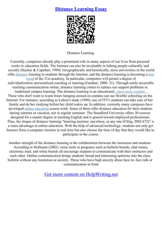 Distance Learning Essay | PDF | Online Education | Education