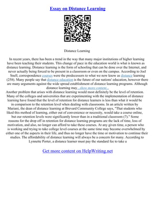 Distance Learning Essay | PDF