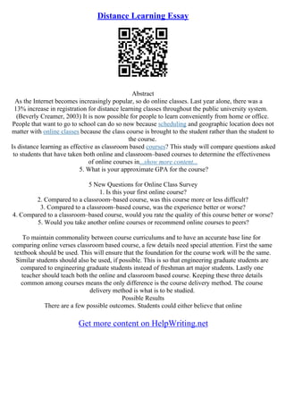 Distance Learning Essay | PDF | Online Education | Education