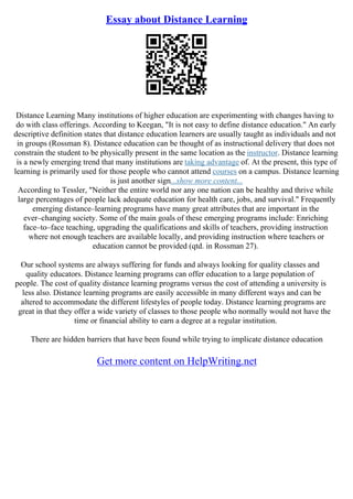 Distance Learning Essay | PDF | Online Education | Education