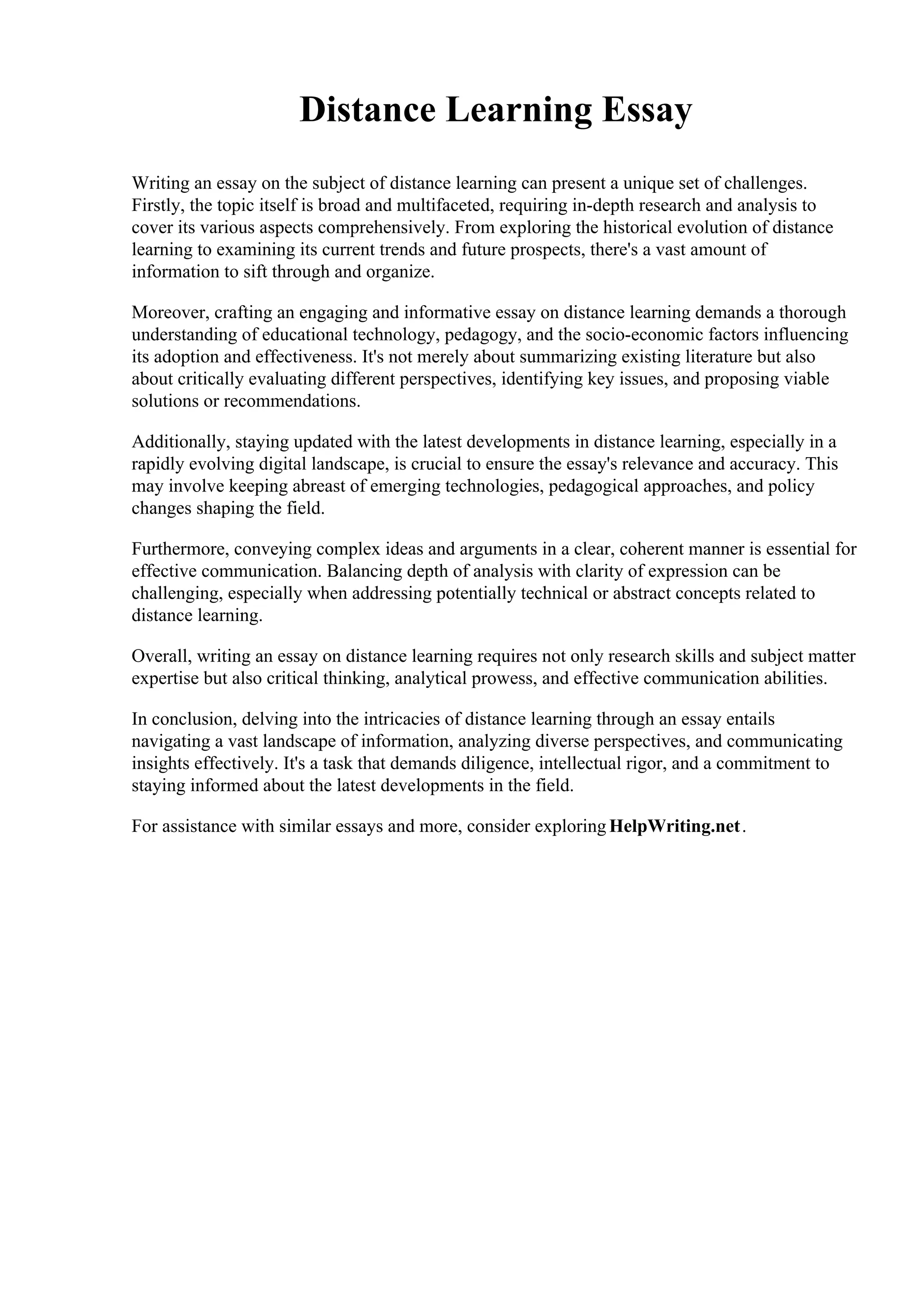 Distance Learning Essay | PDF