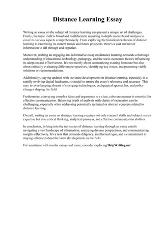 Distance Learning Essay | PDF | Homework and Study | Education
