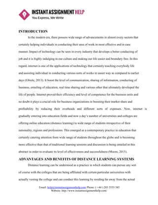 Distance Learning System Assignment Sample | PDF