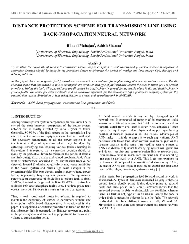 Distance protection scheme for transmission line using back propagation neural network | PDF