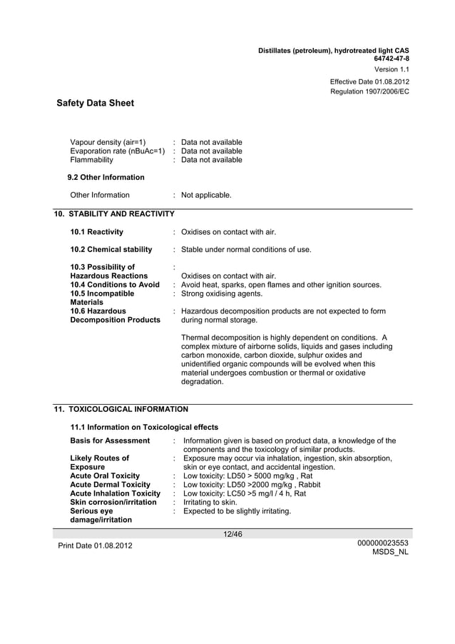 Distillates (petroleum), hydrotreated light cas 64742 47-8 | PDF