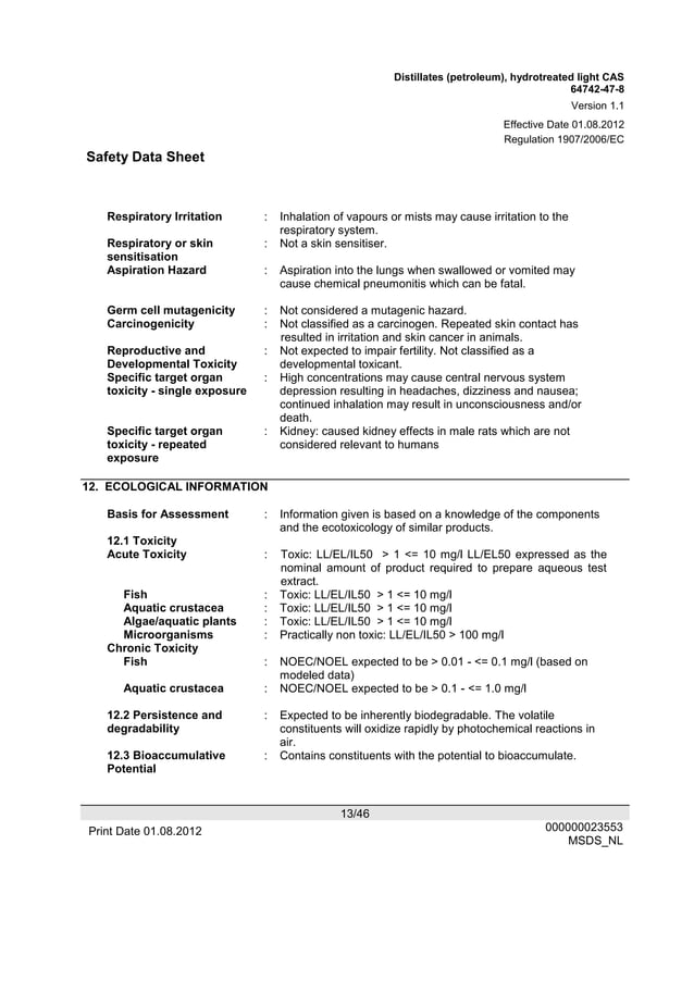 Distillates (petroleum), hydrotreated light cas 64742 47-8 | PDF