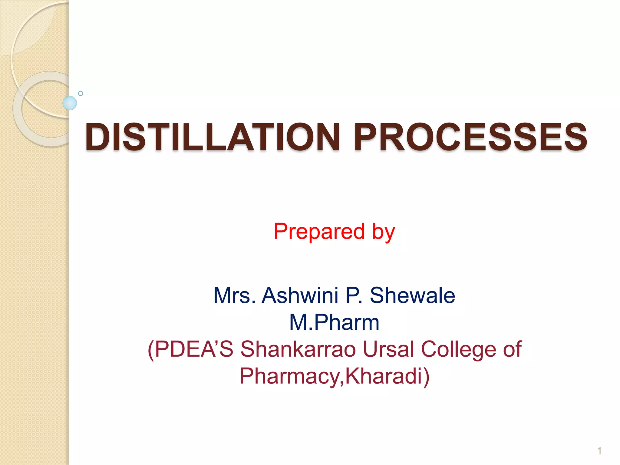 Distillation processes ,Types of Distillation, Types of Water | PPTX