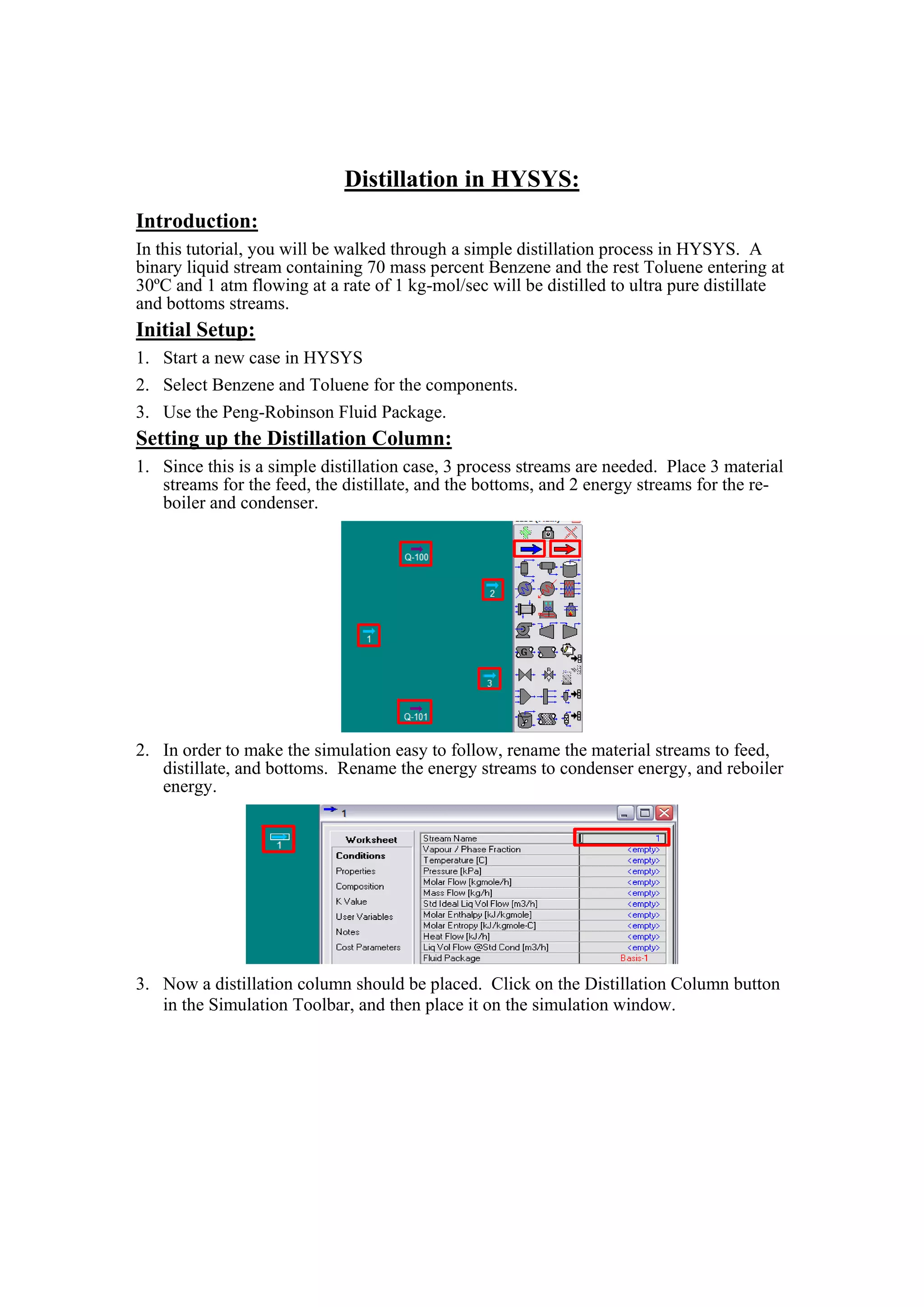 Distillation tutorial in hysys | PDF
