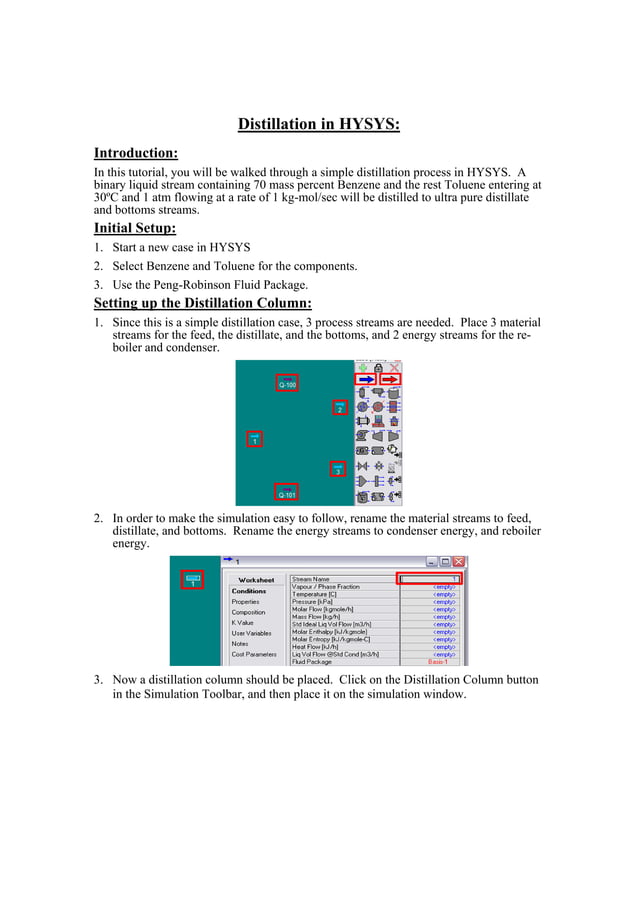 Distillation tutorial in hysys | PDF
