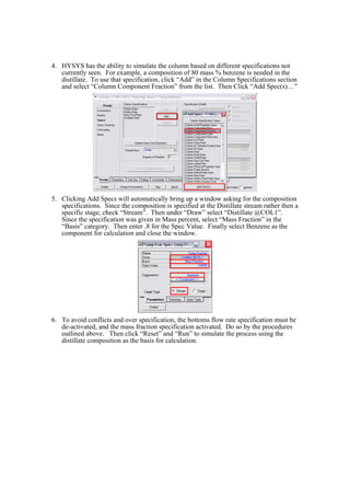 Distillation tutorial in hysys | PDF