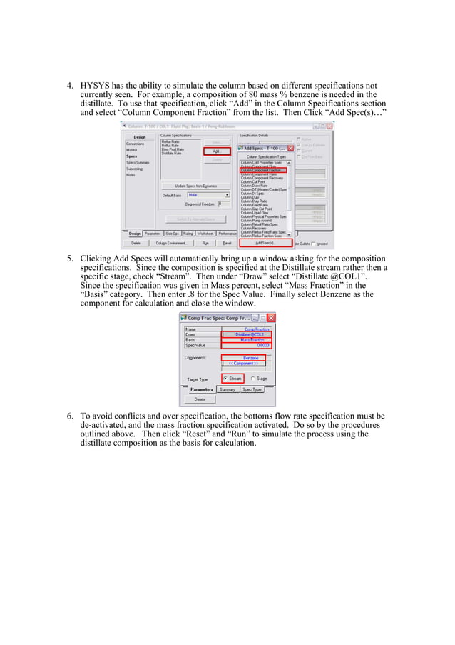 Distillation tutorial in hysys | PDF