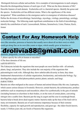 Distinguish between cellular and acellular. Give examples of microorg.pdf