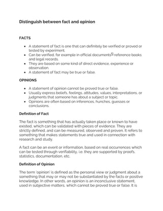 Distinguish between fact and opinion | PDF