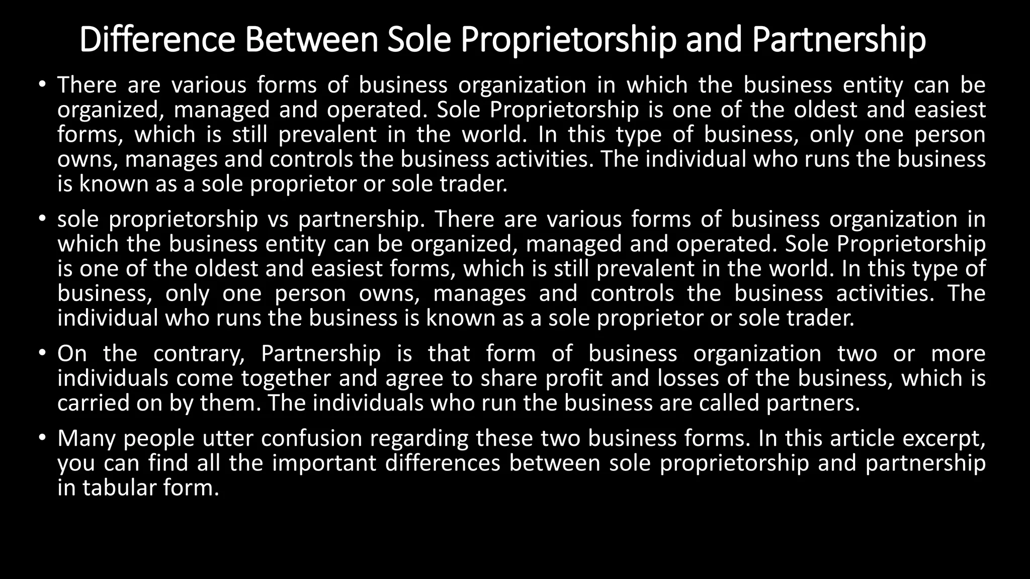 Distinguish between partnership and sole trader | PPTX