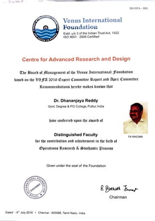 Distinguished Faculty Award 2016 - Venus international Foundation.pdf