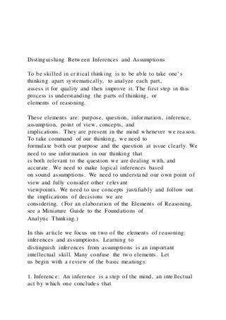 Distinguishing Between Inferences and Assumptions To be sk | PDF