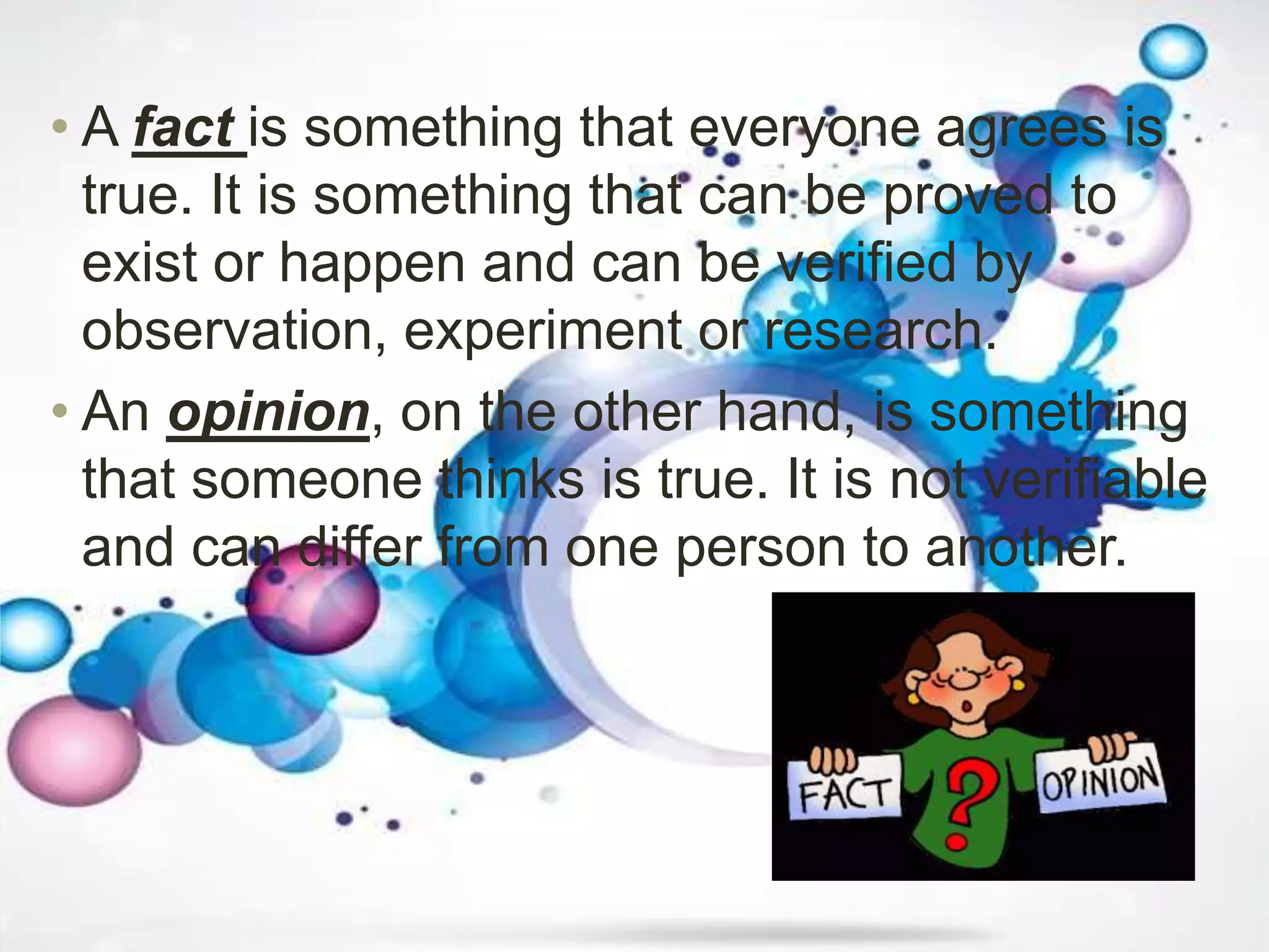 Distinguishing from fact and opinion | PPTX