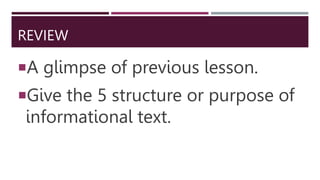 Distinguish text-types according to purpose and language features ...