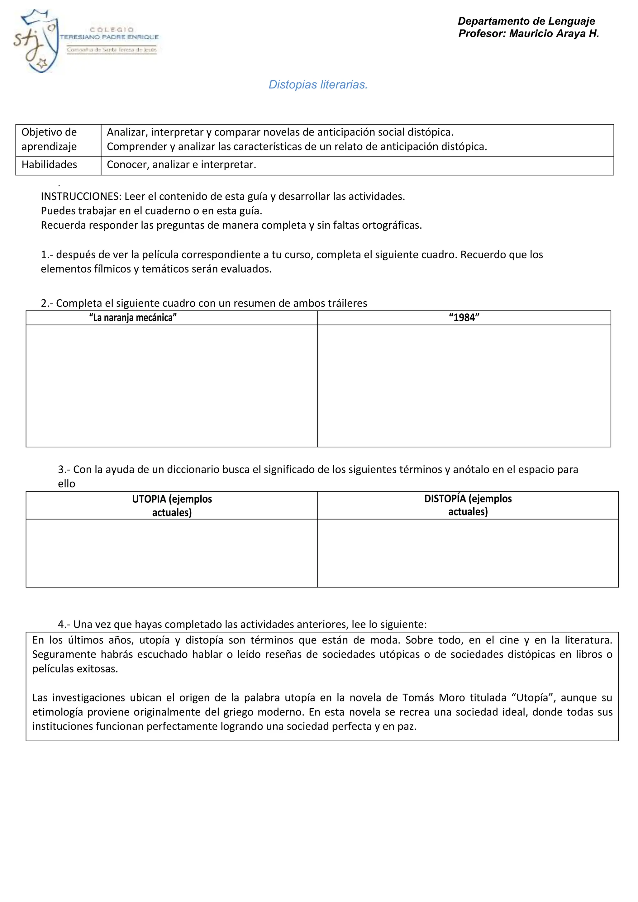 distopia guía de contenidos y actividades. | DOCX