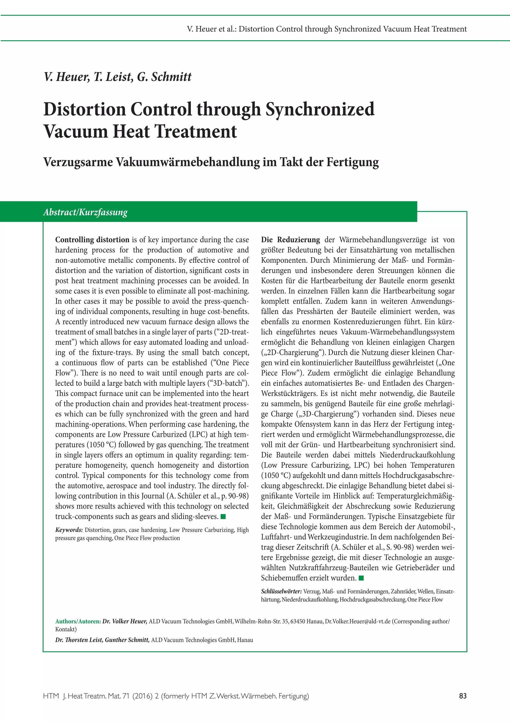 Distortion Control with Synchronized Vacuum Heat Treatment | PDF