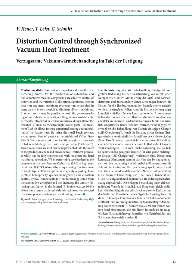 Distortion Control with Synchronized Vacuum Heat Treatment | PDF
