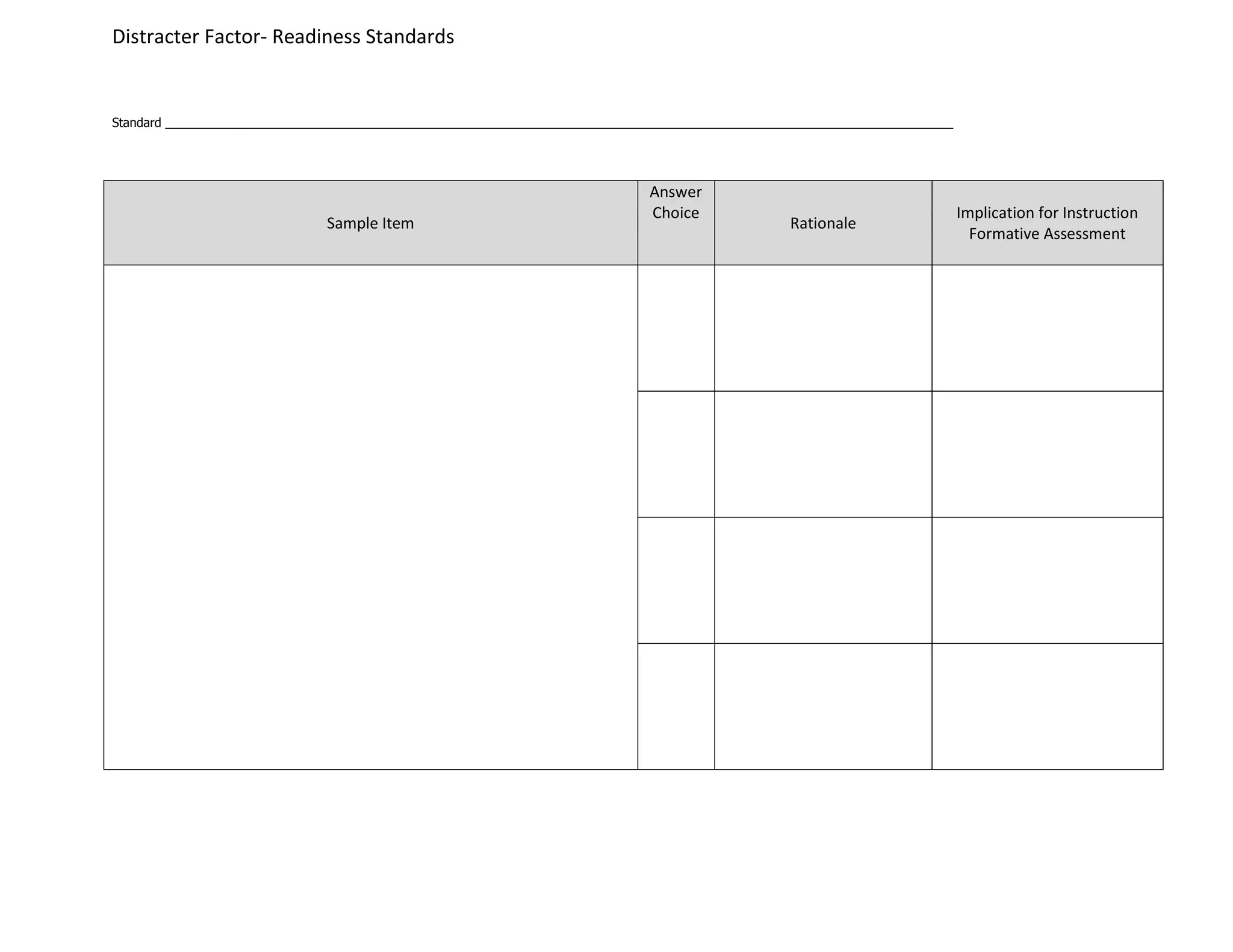 Distracter Factor Template | DOCX