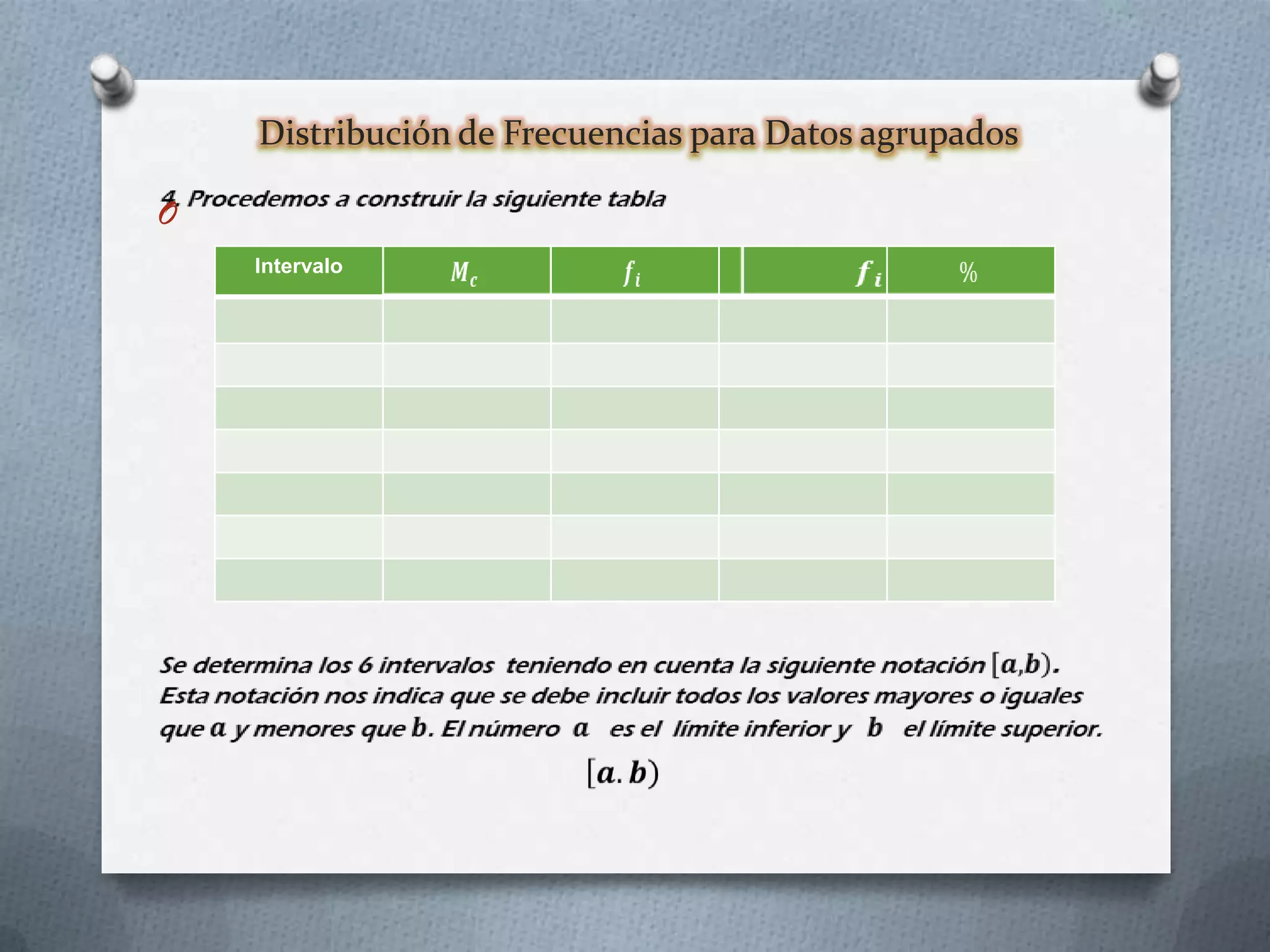 Distribución de frecuencias para datos agrupados [autoguardado | PPTX