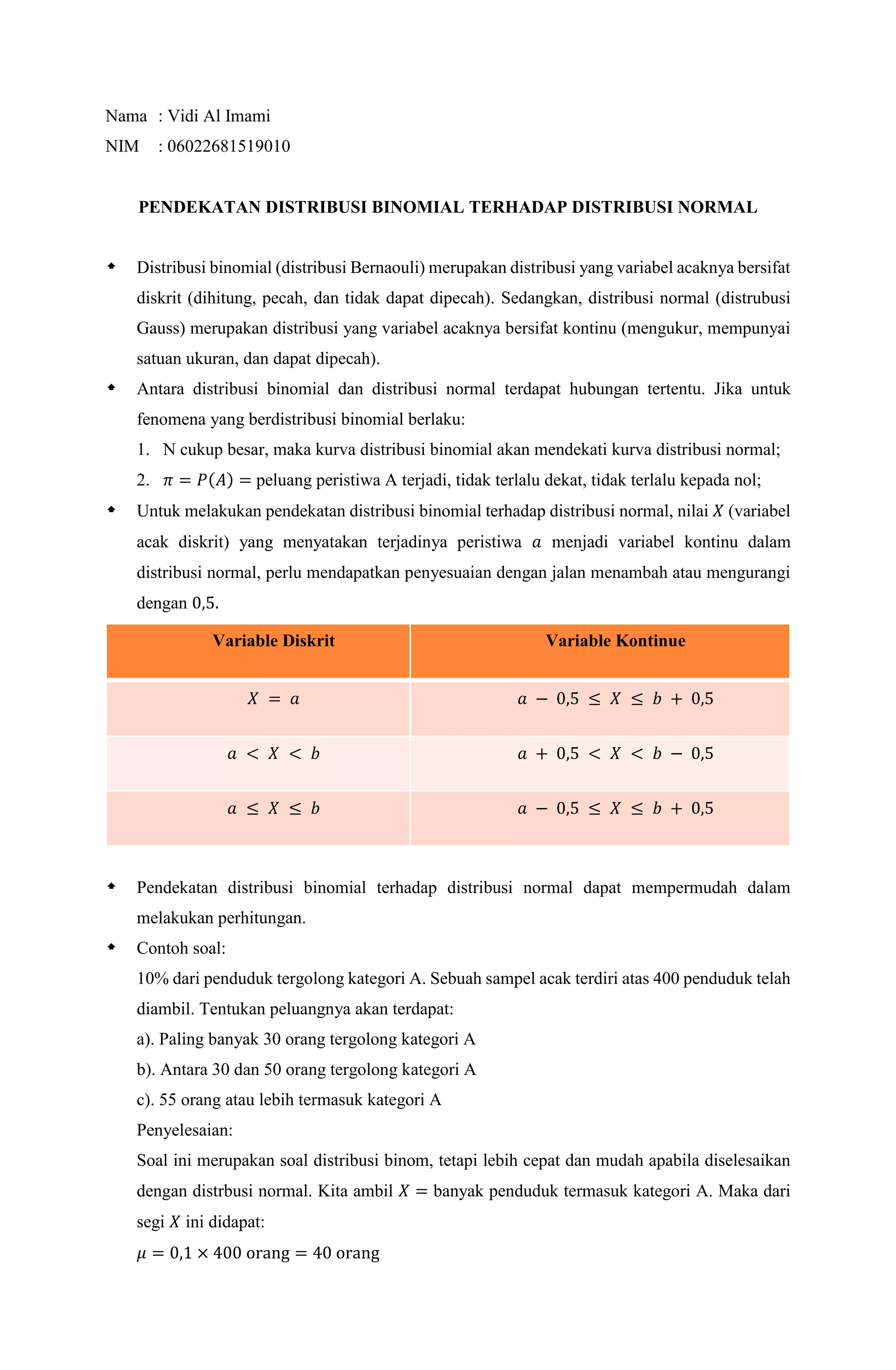 Distribusi binomial ke distribusi normal | PDF