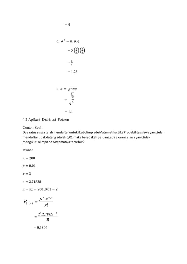 Distribusi binomial, poisson dan normal | DOCX