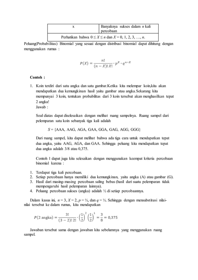 Distribusi binomial, poisson dan normal | DOCX
