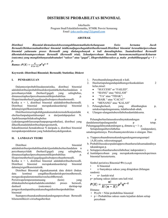 Makalah Distribusi probabilitas binomial | DOCX